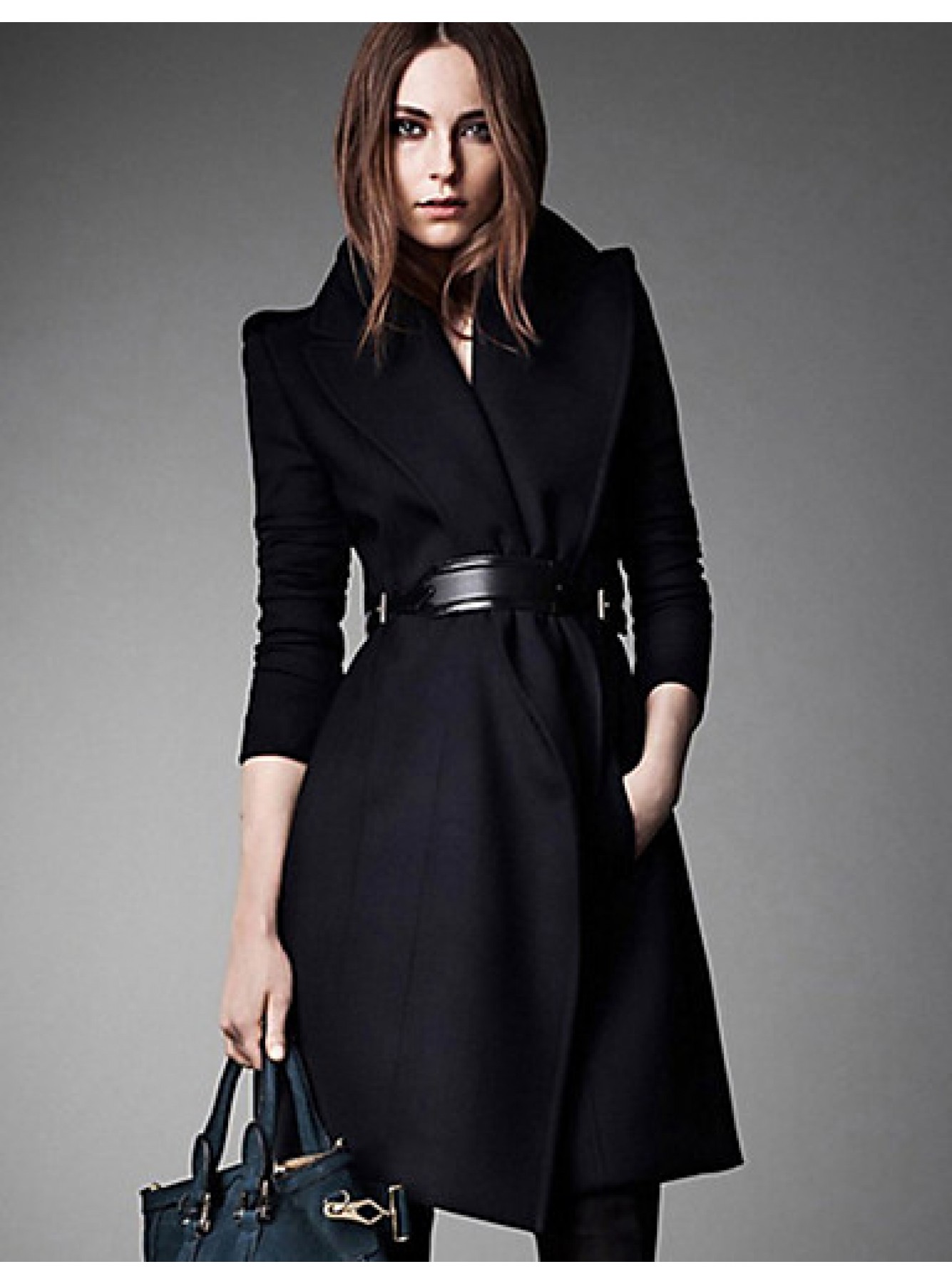 Women's Formal Simple Coat,Solid Shirt Collar Long Sleeve Winter Blue ...